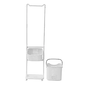 Laundry Basket 3-Layer Clothes Storage Basket Rolling Laundry Cart with Wheels, Bathroom Clothes Hamper Organizer Freestanding Household Storage Shelf for Bathroom Kitchen Bedroom