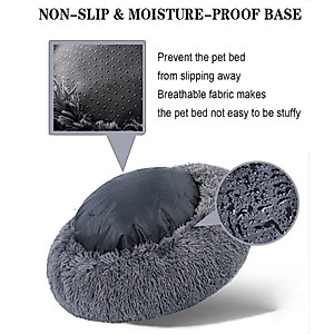 Donut Dog & Cat Bed - Premium Quality Plush Calming Anti-Anxiety Pet Cosy With Non-Slip Bottom, Washable for Small/Medium/Large Dogs (Color: Gradient Gr