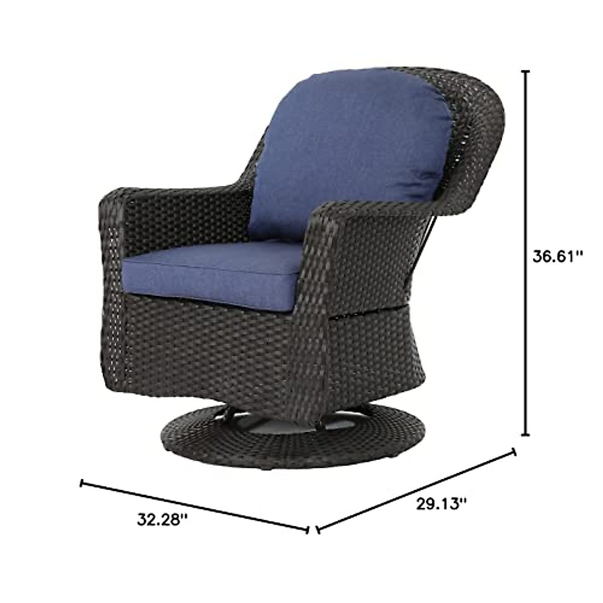 Christopher Knight Home Liam Outdoor Wicker Swivel Club Chairs with Water Resistant Cushions, 2-Pcs Set, Dark Brown / Navy Blue