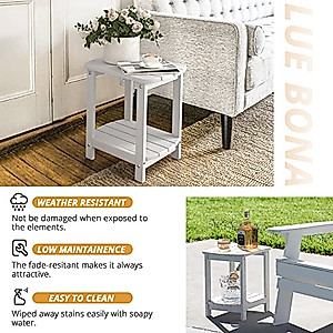 LUE BONA Adirondack Outdoor Side Table, White Poly Outdoor Patio End Table Weather Resistant, Pool Composite Plastic Morden Side Table for Patio, Pool, Porch, Garden, Lawn