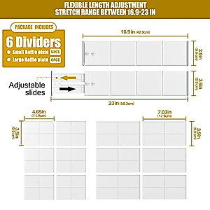ARSTPEOE Drawer Dividers with 12 Inserts,16.9-23", Drawer Dividers for Clothes, Expandable Kitchen Drawer Organizer,Adjustable Drawer Separators for Bedroom Bathroom Dresser (6 Pack)