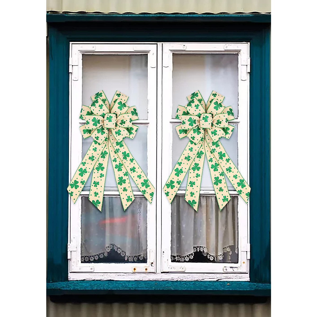 Large St. Patrick's Day Bows for Wreath, Glitter Green Shamrock Bow Irish Wreath Bows Holiday Burlap Bows for Front Door Saint Patrick's Day Decorations Supplies