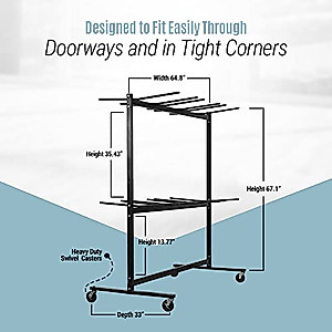 AdirOffice Two Tier Folding Chair Cart- Hanging Foldable Seats Wheeled Carrier - Steel Body Truck with Locking Swivel Caster Wheels - Up to 400 Lbs Weight Capacity and Holds 48 Folding Chairs