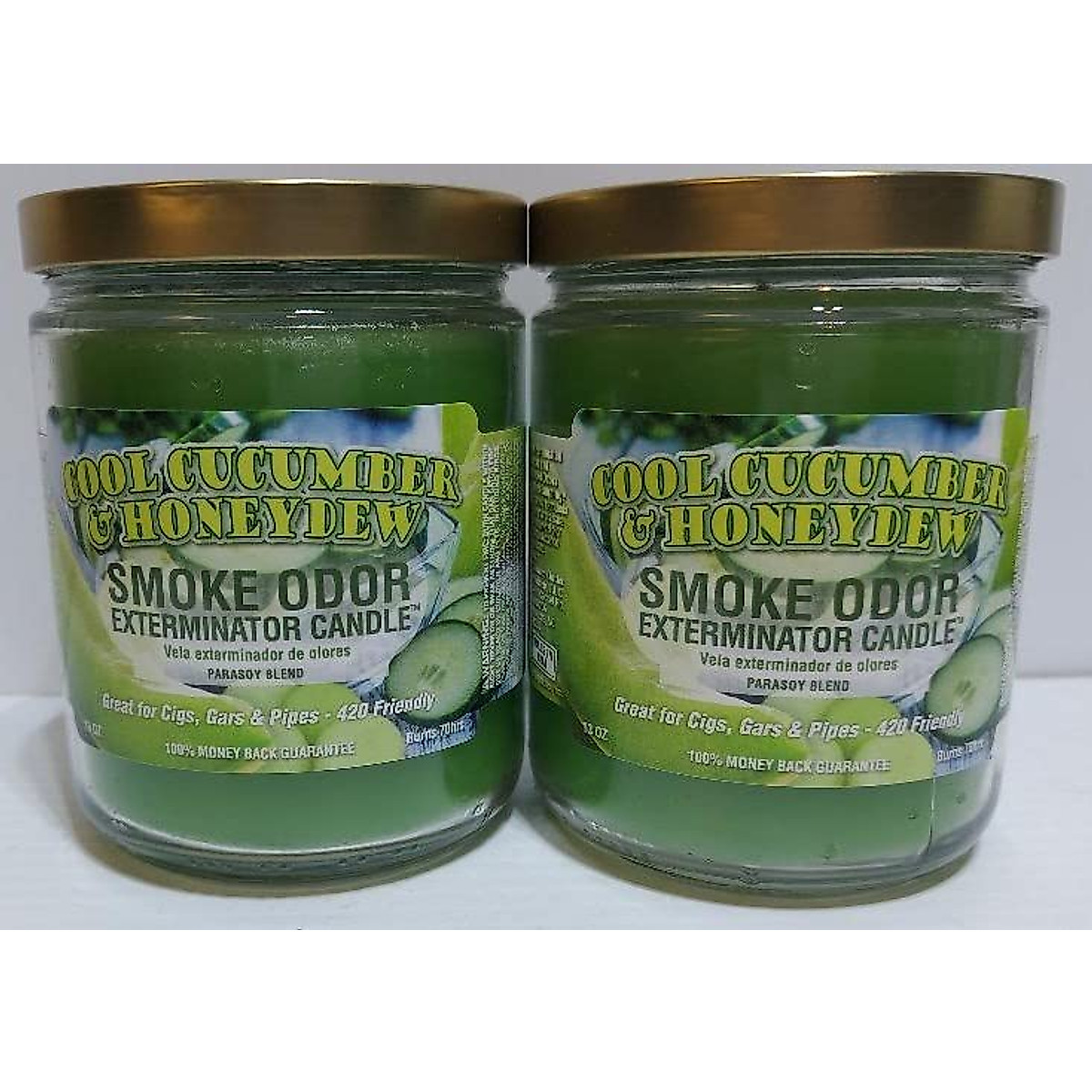 Smoke Odor Exterminator 13oz Jar Candles Cool Cucumber & Honeydew, (2) Set of Two Candles.