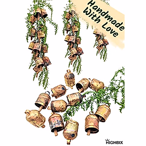 HIGHBIX Rusty Harmony Cow Bells 10 Pieces Vintage Handmade Rustic Lucky Christmas Hanging 2inch Bells with Wooden Striker