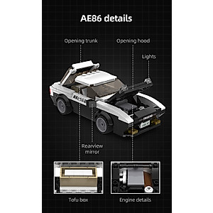 CaDA Initial D Toyota AE86 Car Building Sets, Genuine Authorized AE86 Trueno Replica Car Toy Building Blocks 280Pcs, Christmas Birthday Gifts for Fans and Kids Age 8+