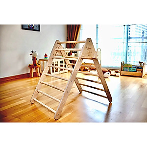 Montessori Wooden Climbing Frames | Indoor Wood Montessori Climbing Set with Ramp & Cushion| Montessori Rocker for Kids with Pillow | Montessori Playground Climbing Set with Rockwall Ramp (Space)