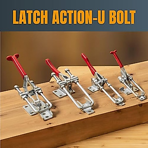 POWERTEC 20324 Vertical Latch Action Toggle Clamp 40344 w Threaded U Bolt and Red Vinyl Handle Grip – 1980 lb Holding Capacity, 1PK