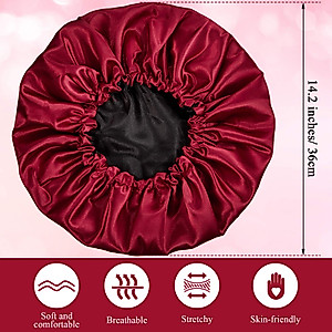 Geyoga 4 Pieces Silk Satin Bonnet Sleep Cap Extra Large Hair Bonnet for Sleeping Double Layer Reversible Hair Cap for Women Natural Curly Hair