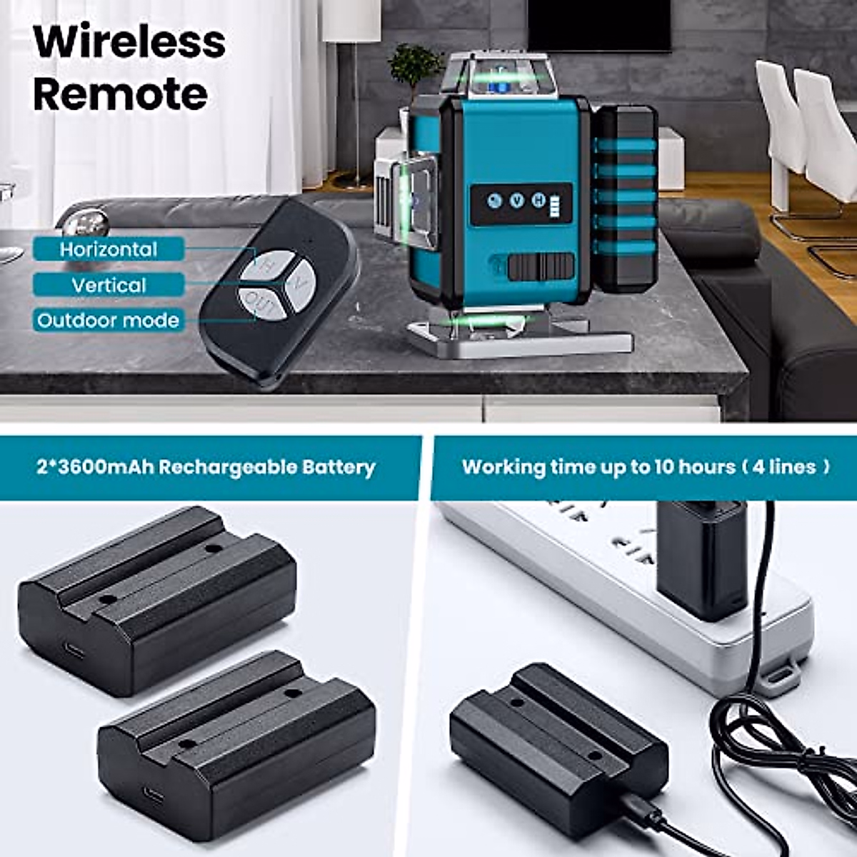 Seesii laser level,16 Lines Green Electronic Self Leveling Tool 4D Four-Plane Leveling and Alignment Line Laser Level Outdoor Pulse Mode-Rechargeable Battery, Portable Toolbox LL110