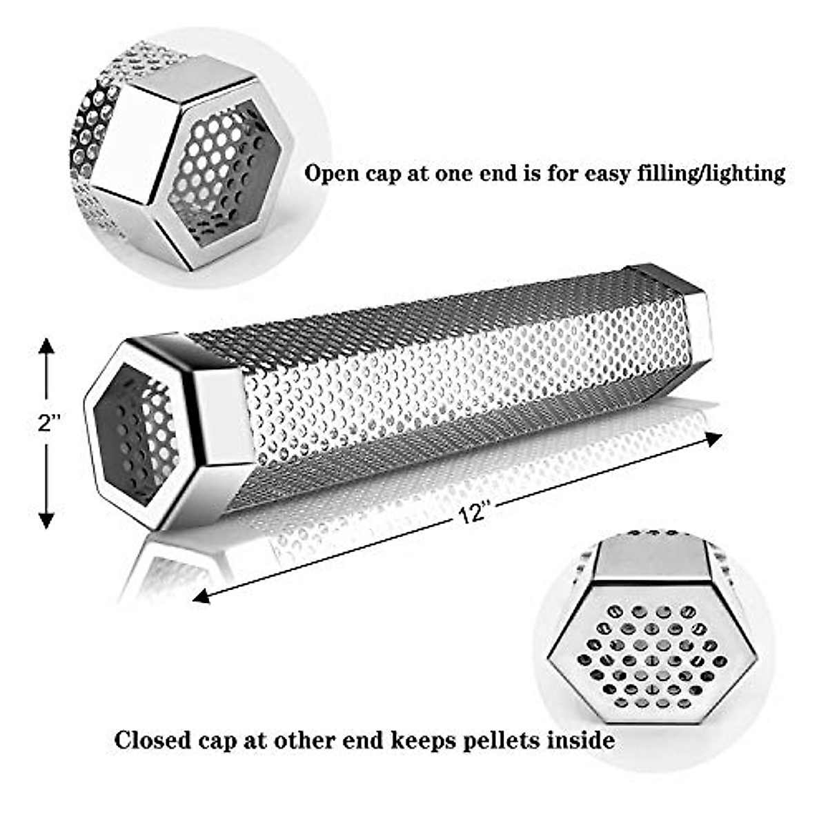 Pellet Smoker Tube DIMESHY for All Grill Electric, Charcoal, Gas Charcoal or Smokers, Cold or Hot Smoking- 12" 304Stainless Steel smoker Perfect for Smoking Cheese Nuts Steaks Fish Pork Beef