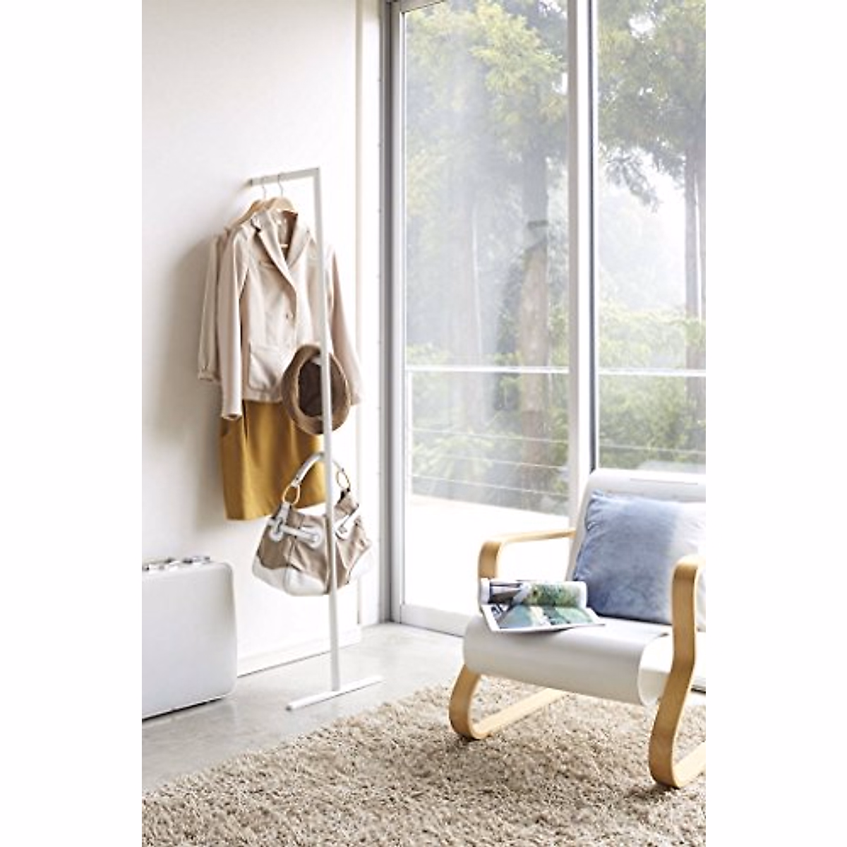 Yamazaki Home Slim Coat Hanger-Modern Storage Rack for Bedroom Or Living Room | Steel | Leaning Ladder, One Size, White