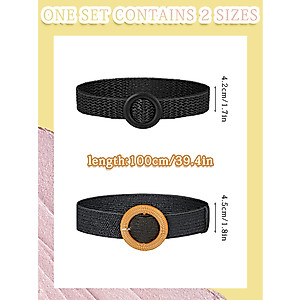 Geyoga 6 Pack Women Straw Belt Woven Elastic Stretch Waist Belt Skinny Braided Waist Belt Boho Rattan Belts with Wood Buckle Belts for Women Dress Belt, 2 Sizes