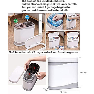 Cq acrylic Dual 12 Liter Bathroom Trash Can with Lid,Slim Bathroom Garbage Can,3.3 Gallon Garbage Container Bin for Home Kitchen and Office,White