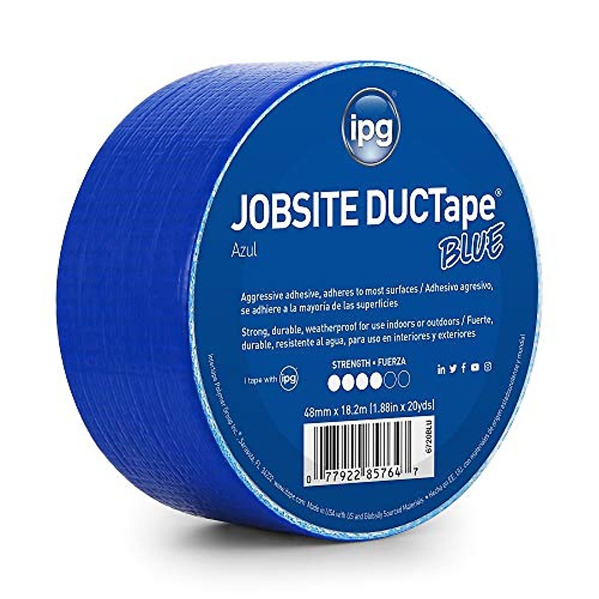 IPG 6720BLU JobSite DUCTape, Colored Duct Tape, 1.88" x 20 yd, Blue (Single Roll)