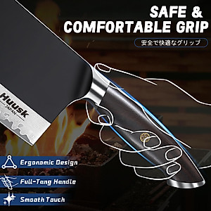 Huusk Butcher Knife for Meat Cutting, 7.5 inch Meat Cleaver Knife, Professional Chopping Knife, Full Tang Chef Knife with Damascus Texture, Japanese Cooking Knife with Ergonomic Handle, Gift for Men