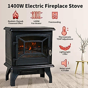 Electric Fireplace Heater, 20" Indoor Fireplace Stove with Thermostat & Realistic Flame Effect, 1500W Freestanding Portable Space Heater, Overheat Auto Shut Off Safety Function, CSA Certified