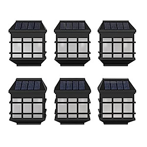 Flash Furniture DN-SL108-6-BK-GG 6 Pack Wall Mount LED Weather Resistant Decorative Powered Deck and Fencing Solar Lights, Black