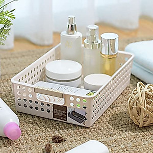 Whale Pocket 6 PCS Plastic Storage Basket, Slim White Organizer Tote Bin Shelf Baskets for Closet Organization, De-Clutter, Toys, Cleaning Products, Accessories 14 x 10x 3.4 in