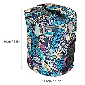 Pssopp 2Pcs Portable Woolen Yarn Storage Bag Knitting Bag, Yarn Storage Round Tote Bag, 600D Oxford Cloth Printing Multi-Pocket Hand Strap(Blue Leave)