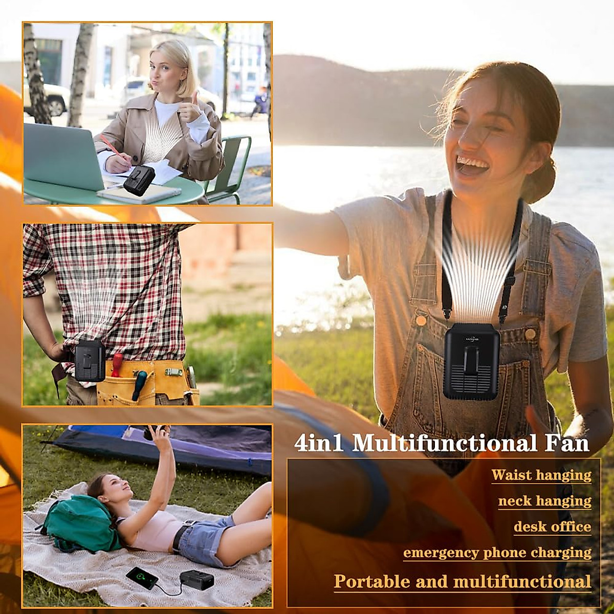 CAZOKASI Personal Fan Portable USB Rechargeable Waist Clip Fan Working Fan Hand Free 8000mAh, 6-32hours Wearable Cooler Fan for Traveling Working Outdoor Office