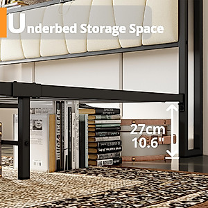 LIKIMIO Queen Bed Frame, Storage Headboard with Charging Station, Solid and Stable, Noise Free, No Box Spring Needed, Easy Assembly (Walnut and Beige)