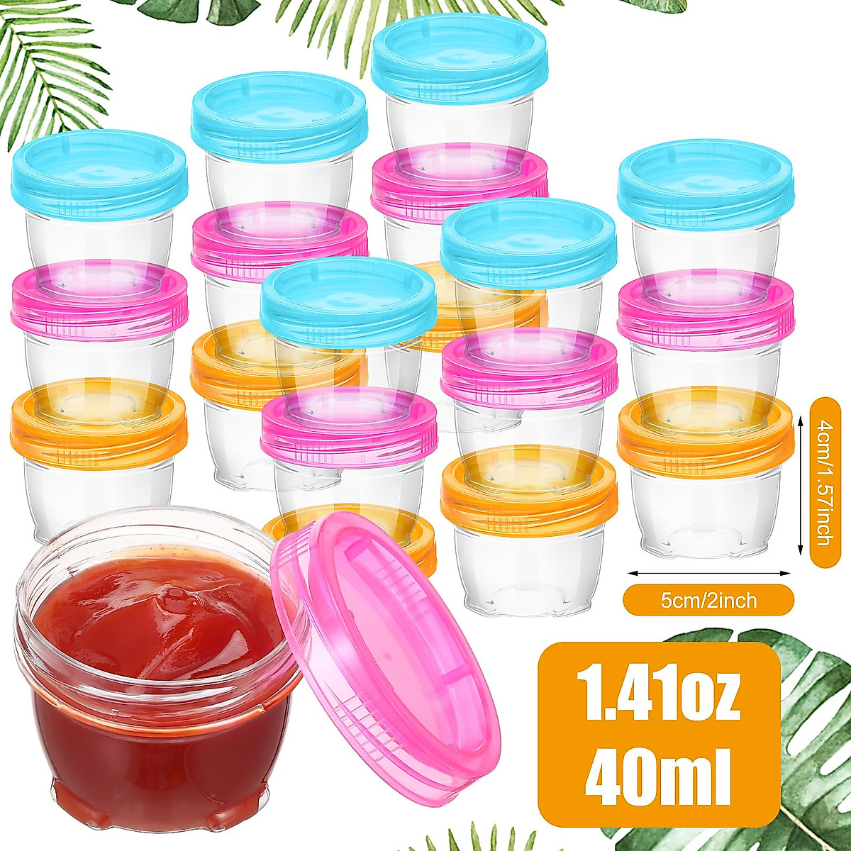 Mumufy 54 Pcs Reusable Salad Dressing Container 1.35 oz Small Sauce Condiment Containers with Lids Leakproof Condiment Cups Plastic Food Container Sets for Lunch Baby Food Storage