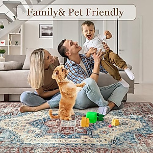 ROYHOME 8x10 Area Rug for Living Room, Bedroom, Dining Room - Vintage Washable Low Pile Non-Slip Large Rug