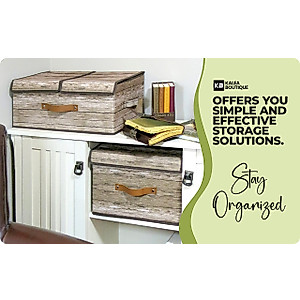 KaleaBoutique KB Foldable Storage Bins with Lids Fabric Collapsible Stacking Boxes, Closet Organizers Storage, Laundry Room Bins, Office Home Storage Bins (Set of 5 Bins, Reclaimed Wood)