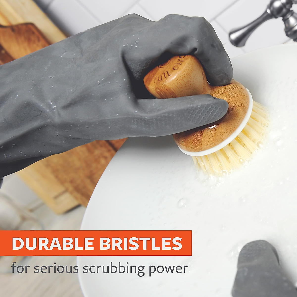 Full Circle, White Bubble Up Bamboo Dish Brush, White