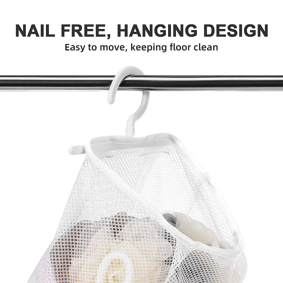 PartyKindom Hanging Mesh Clip Bag for Storage, Bathroom Laundry Bag, Multi-functional Mesh Clothespin Bag, Kitchen Storage Holder Bag, Fruit Vegetable Holder Pouch
