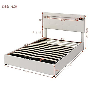 SIYSNKSI Modern Full Size Upholstered Bed with LED Light and Integrated Bluetooth Audio System, Velvet Upholstered Platform Bed with Hydraulic Storage System and USB Port, Bedroom Furniture