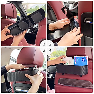 BELOMI Car Headrest Backseat Organizer with Cup Holder, Seat Back Hanging Storage Box with Hooks, Multi-Functional Drink Pocket Food Snack Phone Tray for Kids, Car Travel Accessories (Black)