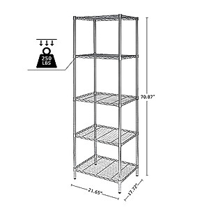 5 Tier Wire Shelving Unit, Height Adjustable Wire Shelves with NSF Certified, Narrow Metal Storage Rack Shelf Unit for Kitchen, Laundry, Bathroom, Pantry, Closet (18"D x 21.5"W x 71"H, Chrome)