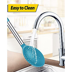 Pack of 2 Large Silicone Cooking Spoons,Non Stick Solid Basting Spoon,Heat-Resistant Kitchen Utensils for Mixing,Serving,Draining,Stirring (BLUE)