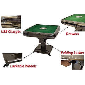 TRYHO Tornado Automatic Mahjong Table Gray Ultra-Thin Pedestal Folding Style with Tiles 宣和 超薄电动麻将桌 Electric Mah Jongg More Rounds No More Shuffling (44mm, Numbered Tiles)