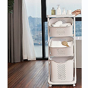3 Tier Laundry Basket PP Material Laundry Basket with Wheels Laundry Basket Shelf with Two Kinds of Handles Clothes Baskets for Kitchen Bedroom Laundry Room Bathroom