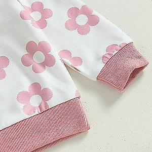 Douhoow Infant Baby Fall Outfit Baby Girl Flowers Sweatshirt Drawstring Pants Baby Girl Clothes Set (Pink, 0-6 Months)