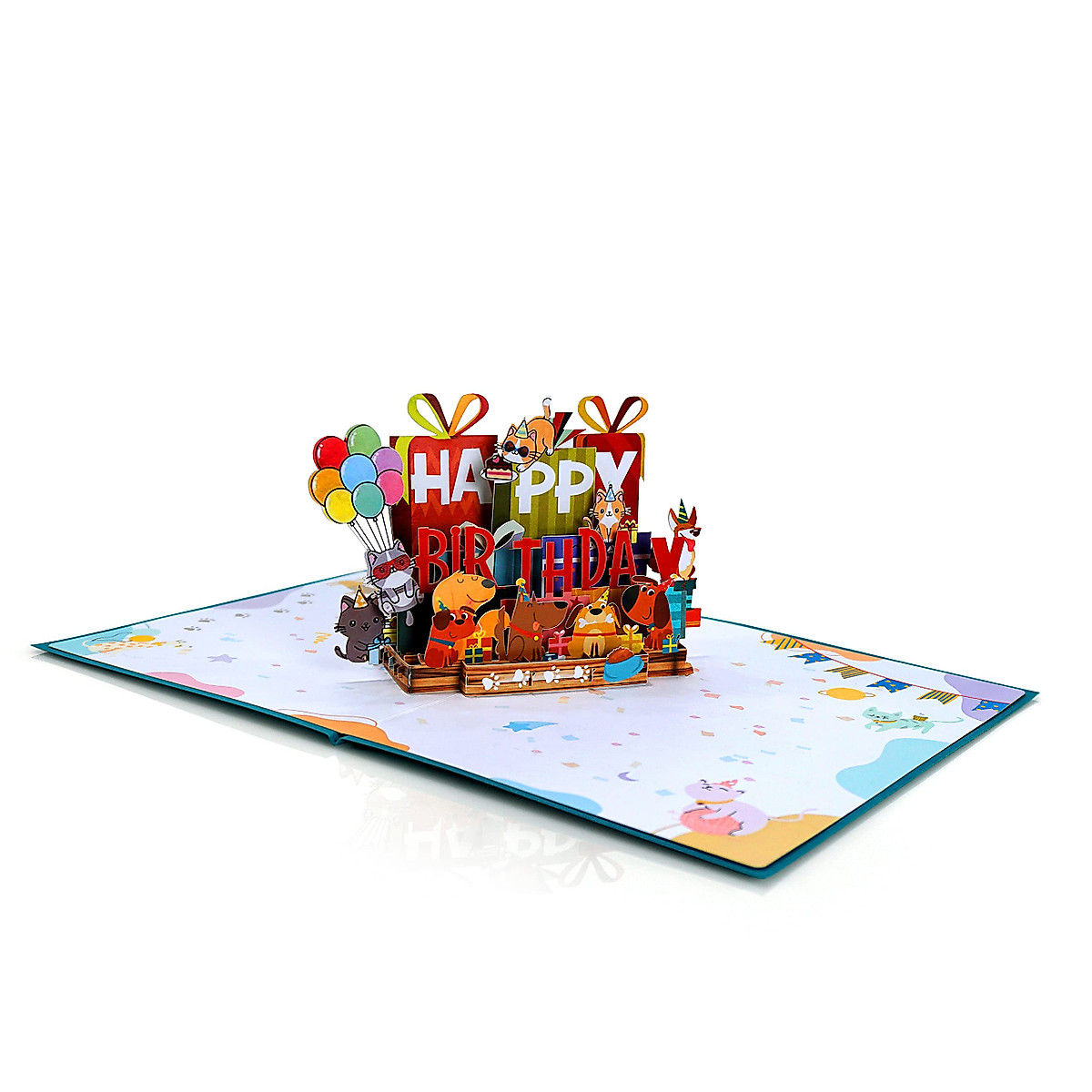 CUTPOPUP Birthday Card Pop Up, 3D Greeting Card (Animals Happy Birthday Text)
