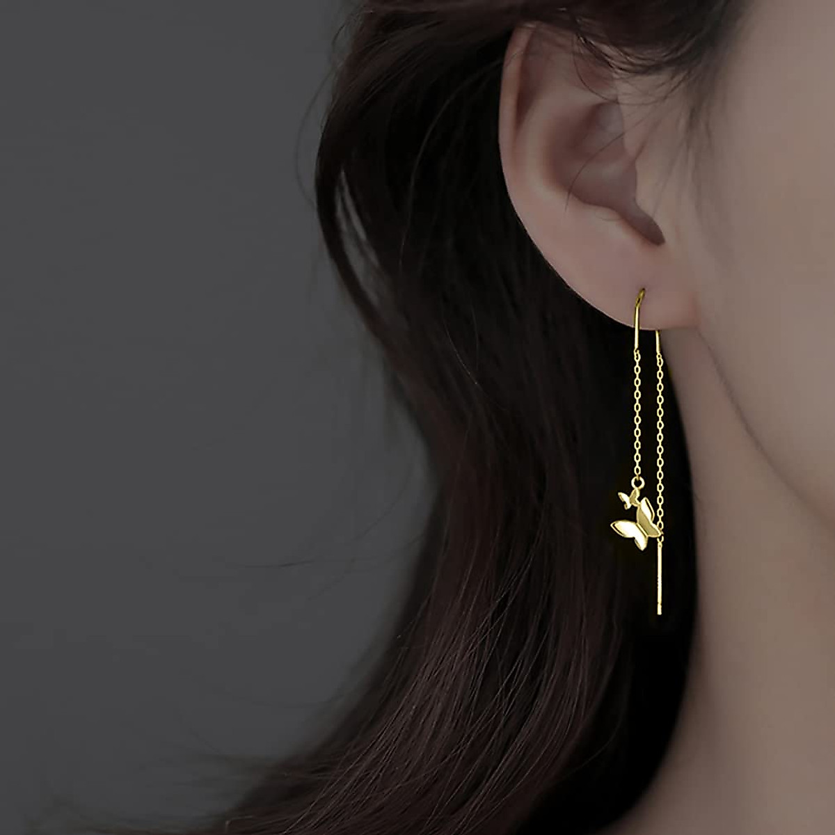 SLUYNZ 925 Sterling Silver Butterfly Earrings Dangle Chain for Women Teen Girls Butterfly Threader Earrings Tassel (B-Yellow)