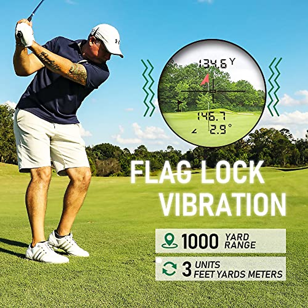 REVASRI Golf Rangefinder with Magnet, Slope Switch for Tournament Legal, Flagpole Lock and Vibration, 1000 Yards Rechargeable Range Finder for Golfing