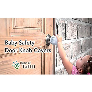 Heart of Tafiti Door Knob Child Proof Locks, Toddler Door Knob Cover, Baby Proof Safety Locks for Doors, 4 Pack/White (Also Safe for People Suffering from Dementia)