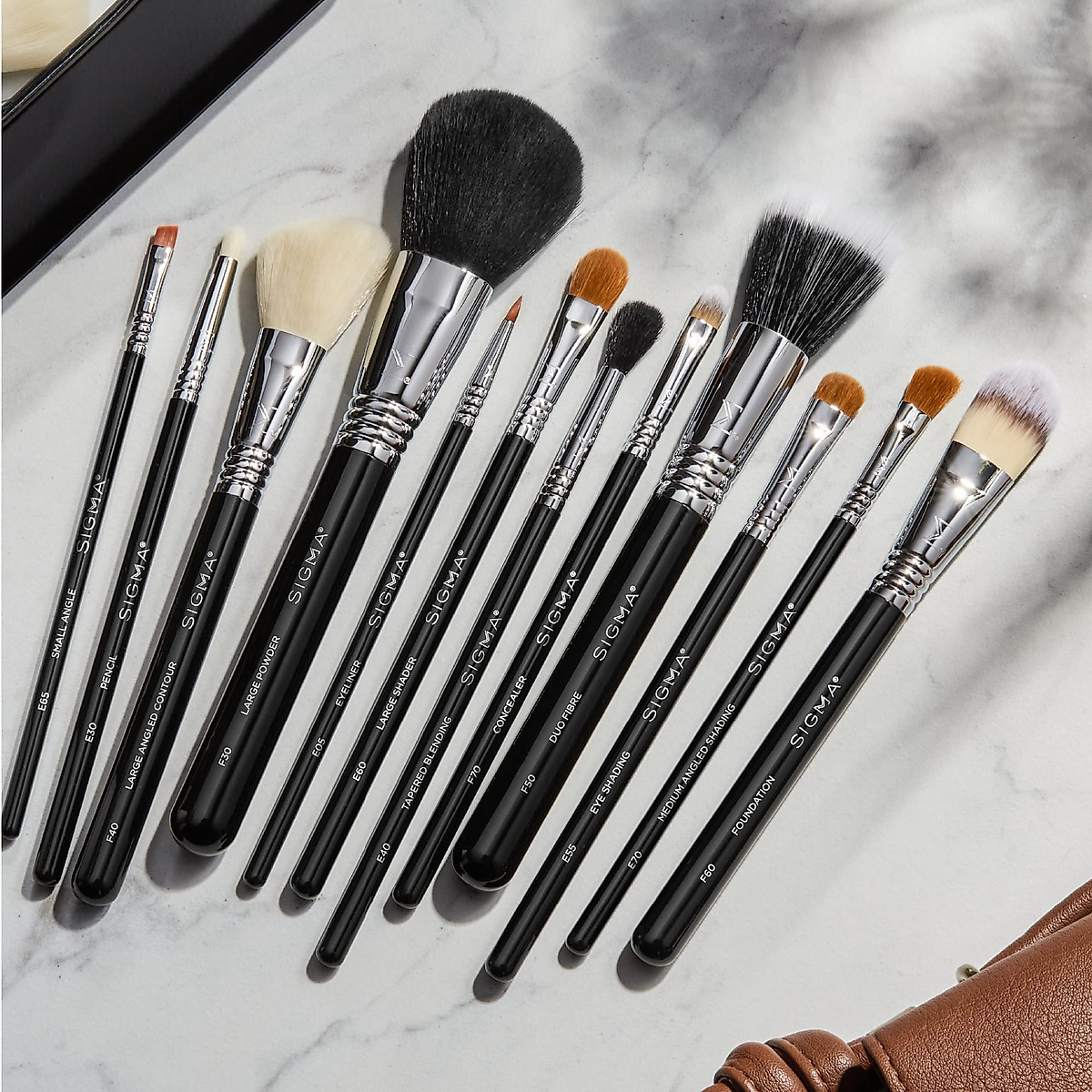 Sigma Beauty Essential Makeup Brushes Set – Professional Grade Makeup Brush Set with Premium Fibers and Sleek, Durable Handles for Face & Eyes, Includes 12 CK001 Black Makeup Brushes