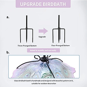 MUMTOP Glass Bird Bath, Garden Outdoor Birdbaths Birdfeeder with Metal Stake Peacock Bird Baths for Outside Yard