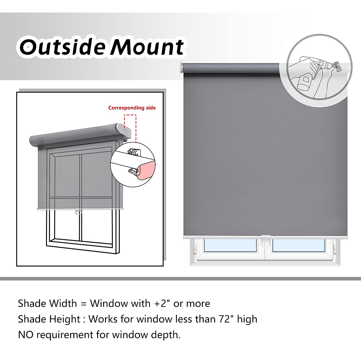 AOSKY Roller Window Shades Blackout Blinds for Windows Cordless Bedroom Shade Room Darkening Shades Door Blinds with Thermal Insulated Easy to Install for Home，Office，Bathroom W30xL72 Grey