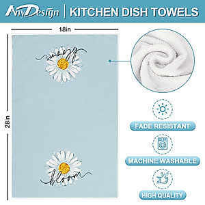 AnyDesign Watercolor Daisy Flower Kitchen Dish Towel Sunshine Blessed Bloom Spring Dishcloth 18 x 28 Inch Blue White Floral Bloom Hand Drying Tea Towel for Cooking Cleaning Wipes Supplies, Set of 4