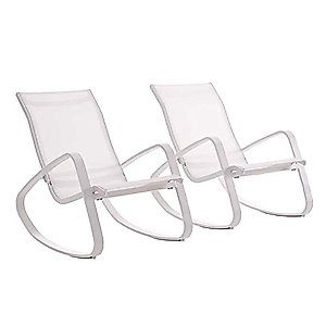 Modway Traveler Outdoor Patio Aluminum Mesh Rocking Sling Gliders, Two Lounge Chairs, White