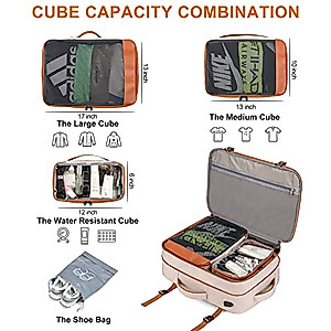 Lumesner Carry on Backpack, Extra Large 40L Flight Approved Travel Backpack for Men & Women,Expandable Large Suitcase Backpacks With 4 Packing Cubes,Water Resistant Luggage Daypack Weekender Bag,Beige