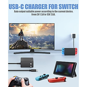 15V 2.6A AC Adapter Replacement for Nin-tendo Switch Game Console Switch Lite, Switch Dock Switch Pro Controller, Wall Charger with 5ft Type C Cable (Support TV Mode/Dock Station)