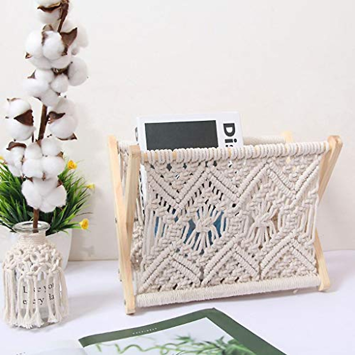 UXZDX Nordic Cotton Woven Storage Basket Magazine Rack Desktop Book Shelf Photo Props